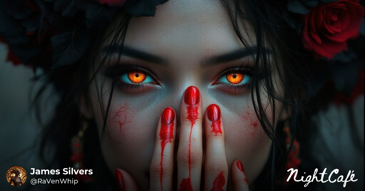 Native Goddess in Red Roses and Crimson Handprint - AI Art