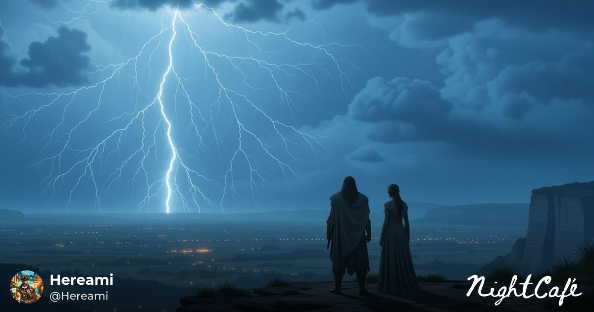 Cain Stands at the Edge of a Stormy New World - AI Art