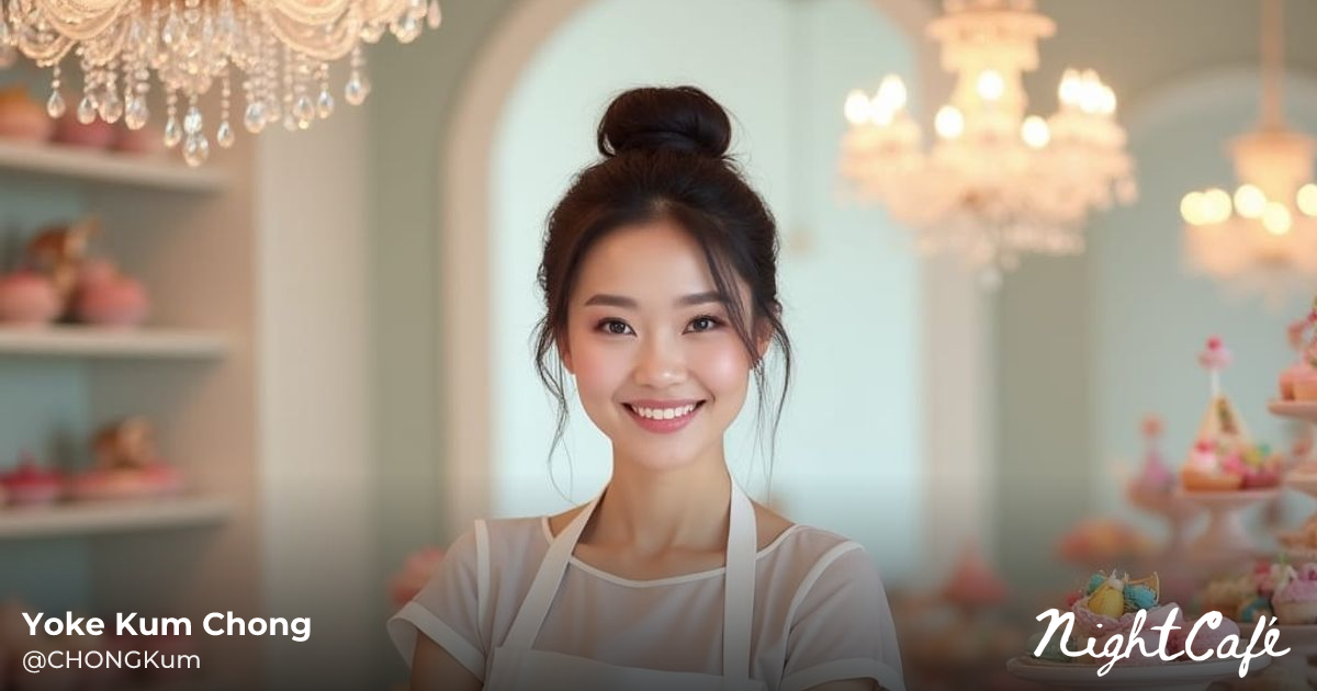 Elegant Cake Shop Scene in Playful Style - AI Art