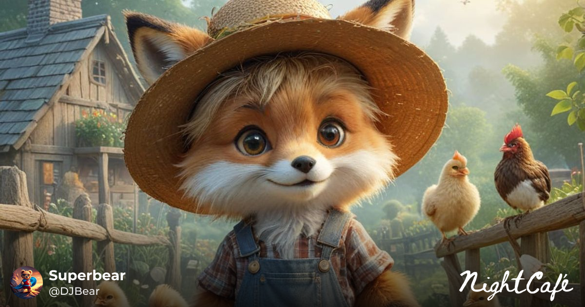 Chicken Farmer Fox - Cute Fox Farmer with Eggs and Chickens