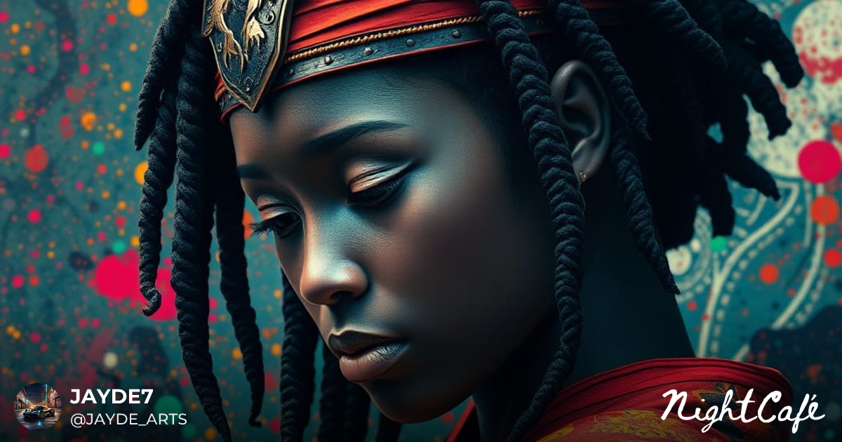 Introspective Black Samurai Warrior in Vibrant Pai... - AI Art