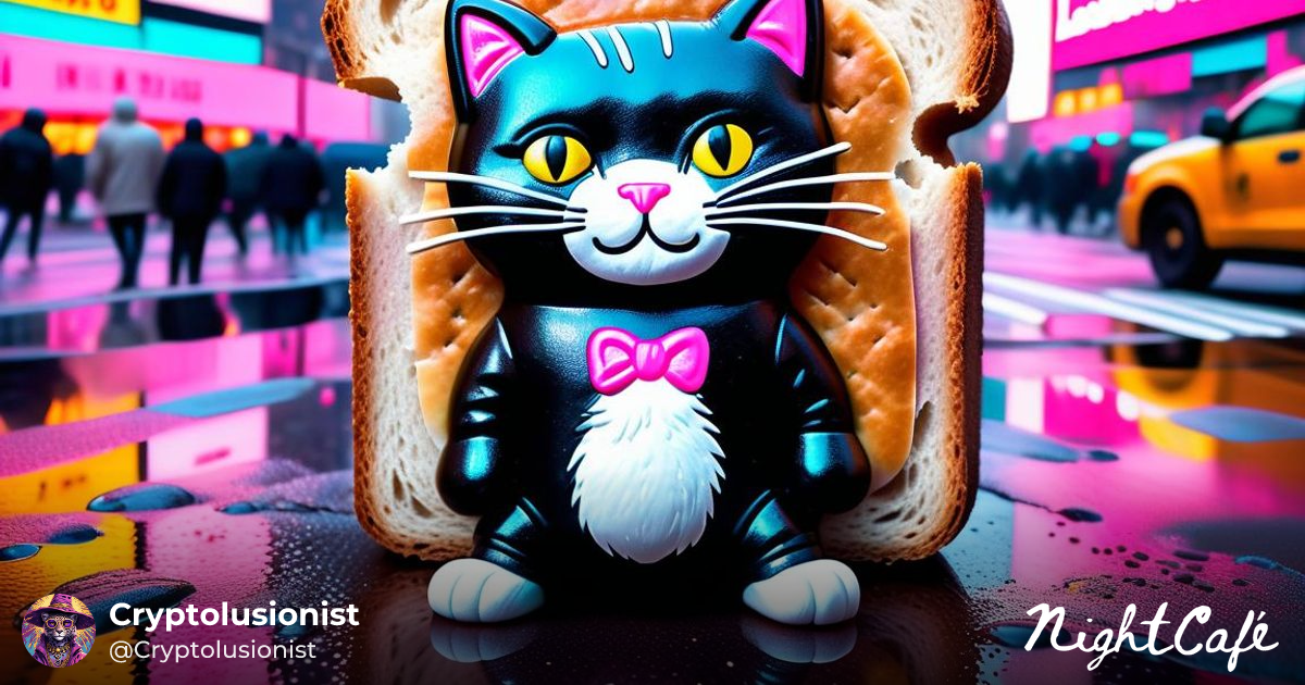 Cat-Faced Bread Superhero in Times Square, Digital... - AI Art