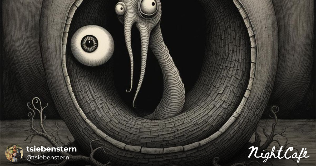 Ear-worm - Surreal Worm in Ear, Gothic Horror Illustration