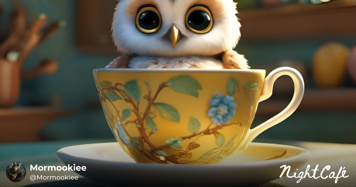 In need of a friend for tea. - Adorable Baby Owl in Teacup: