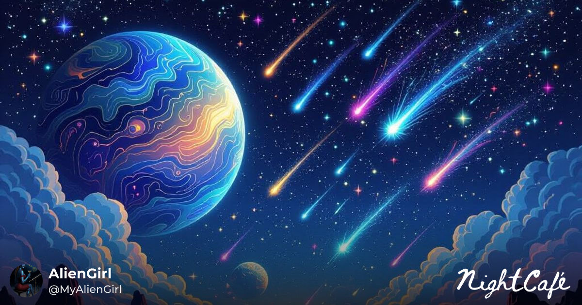 Starlight Fae - Alien Planet Meteor Shower Zentangle Art