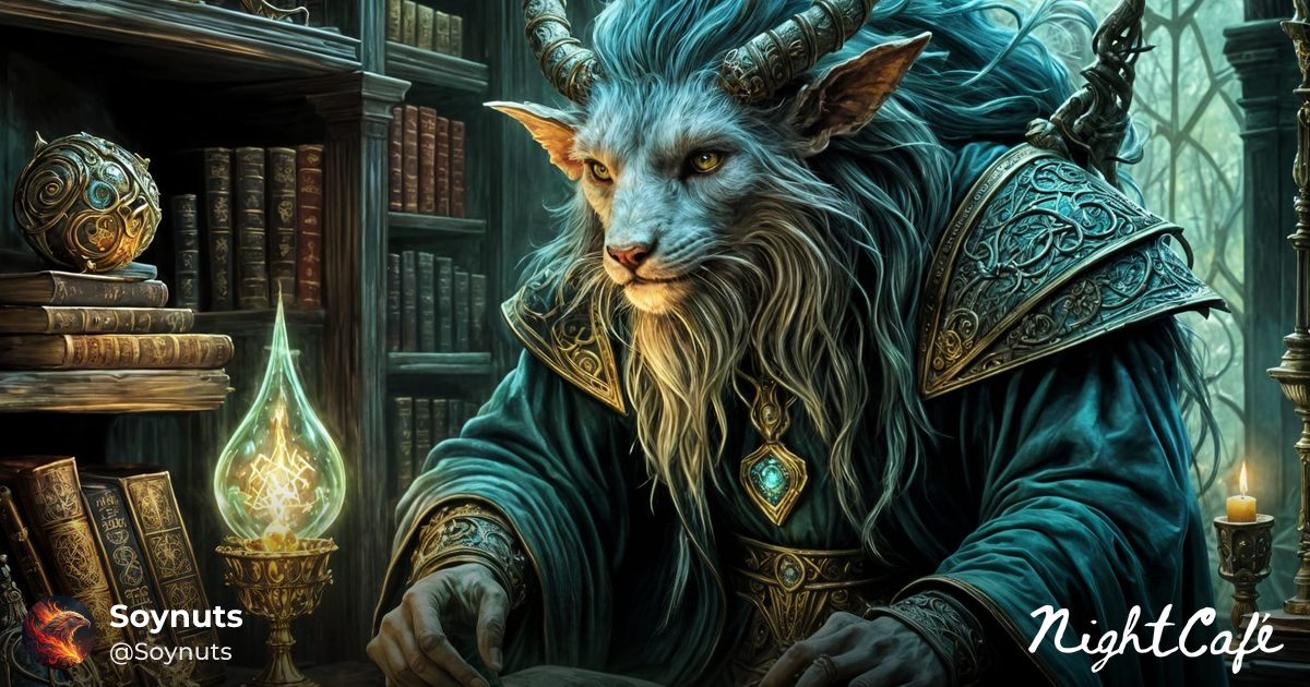 Fae Beast Wizard Study - Whimsical Wizard's Study in Fantasy...