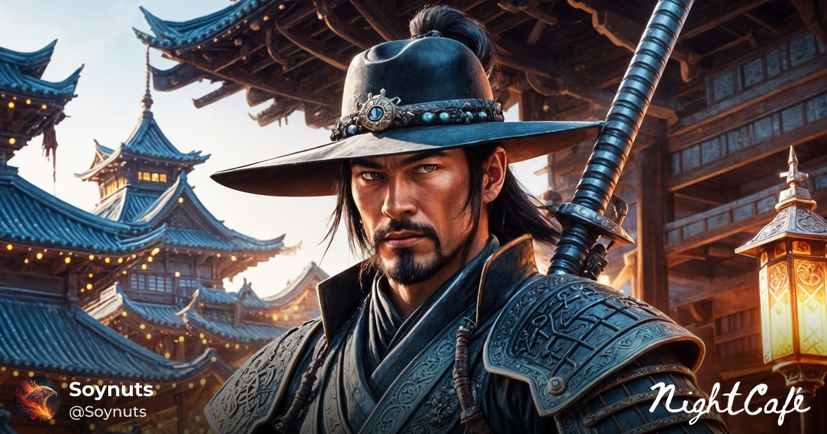 Samurai Cowboy - Samurai Cowboy with Runes in Western Town