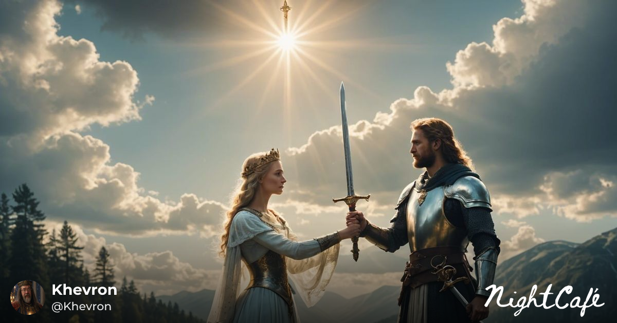Lady of the Lake Gives Sword to King Arthur - AI Art