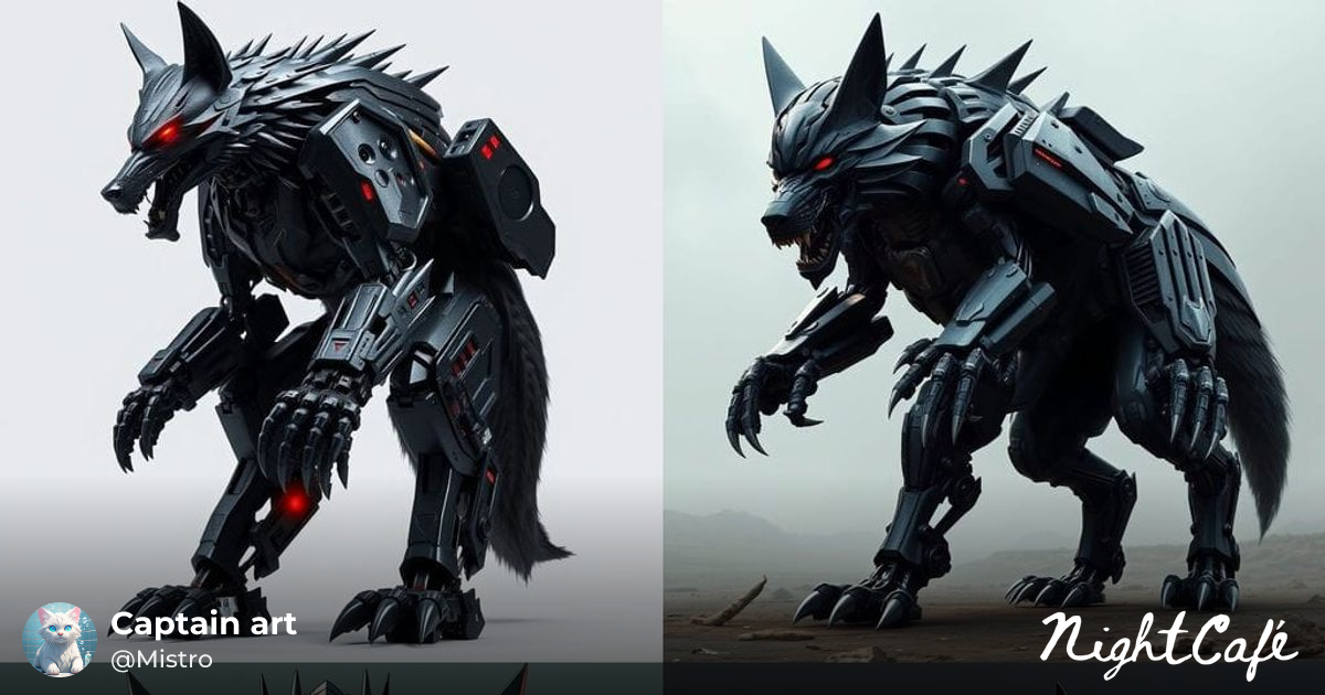 Black Wolf Transformer Footwear with Red Eyes - AI Art