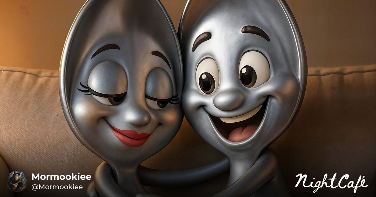 Spooning - Cartoon Spoons Snuggling on a Couch