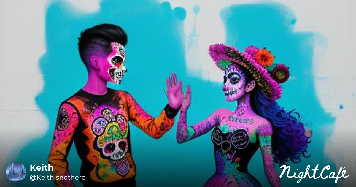 A festive high five - Couple's Colorful High Five in Graffit...