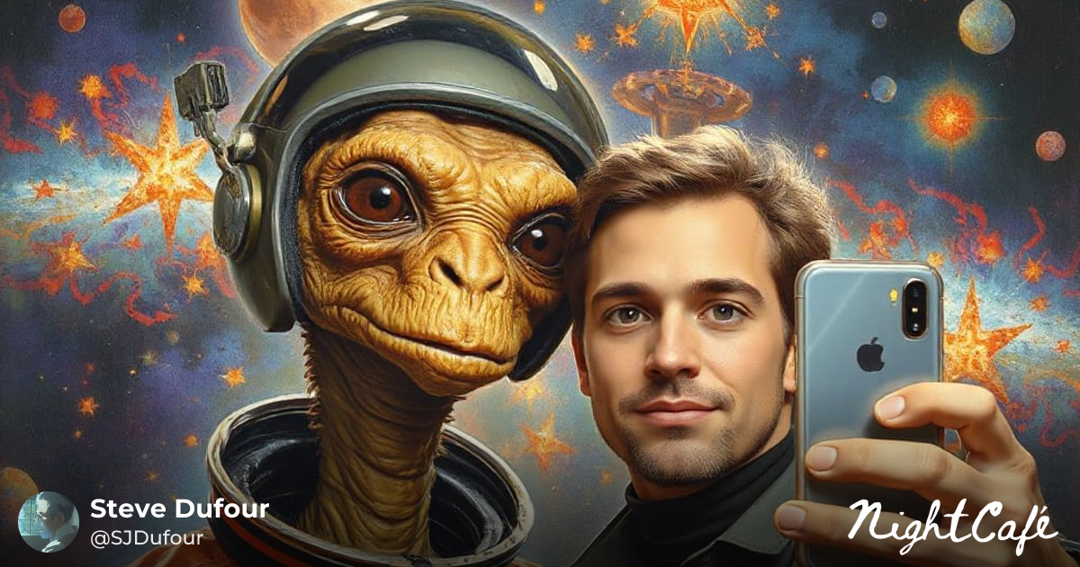 Alien Selfie in Outer Space, Expressive Oil Painti... - AI Art