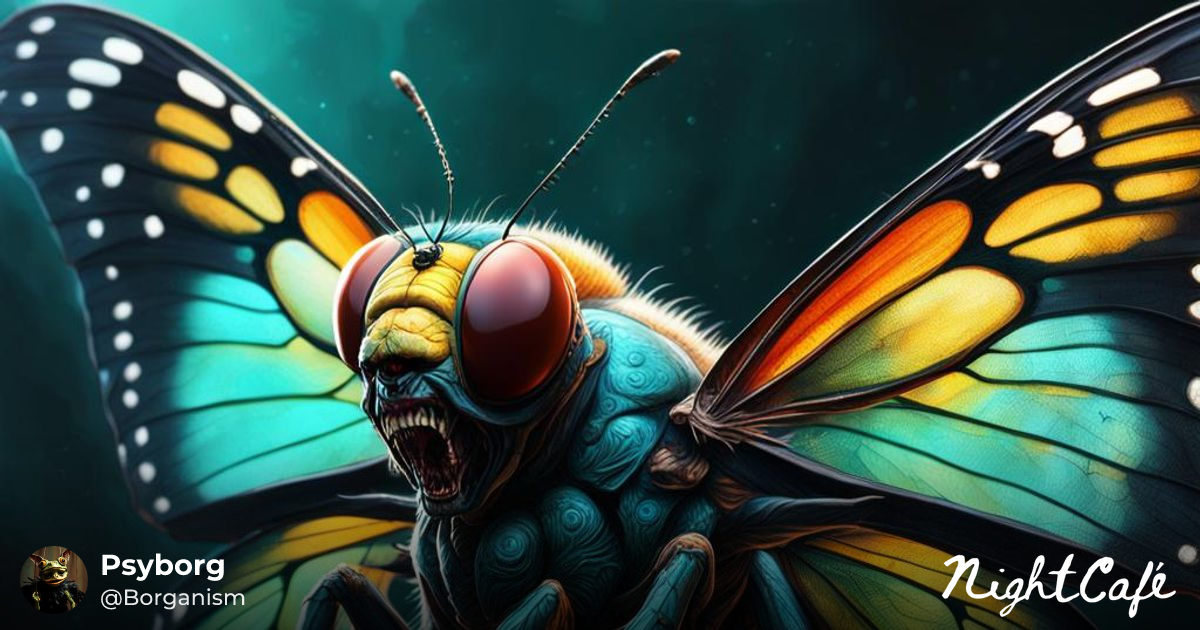 Creepy Human Fly with Butterfly Wings in Hyperreal... - AI Art